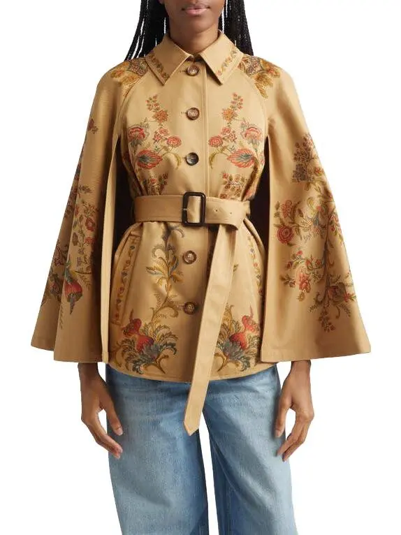 Etro Printed Cotton Belted Cape Jacket - Beige