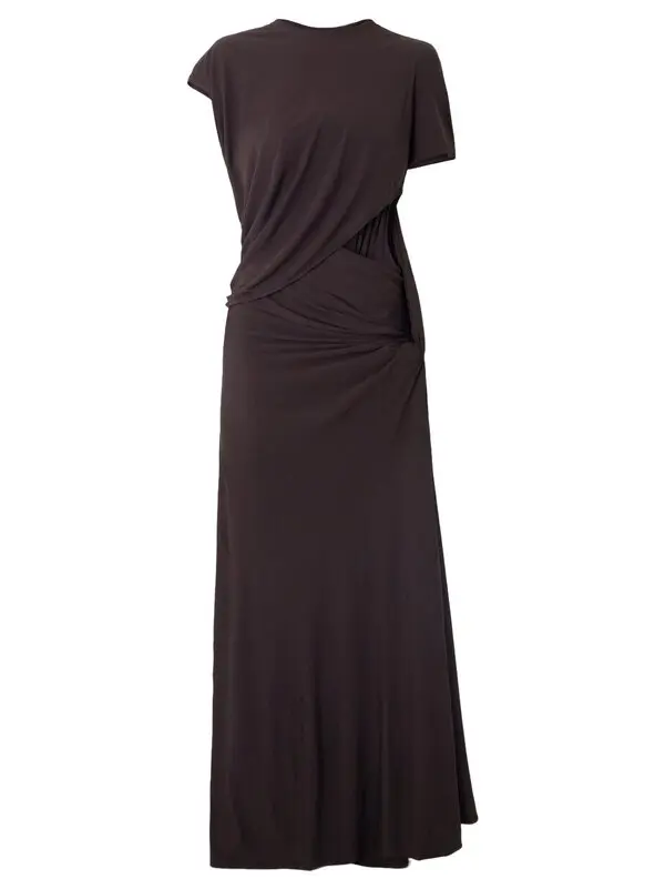 Christopher Esber Twisted Lever Gathered Cutout Jersey Maxi Dress - Metallic