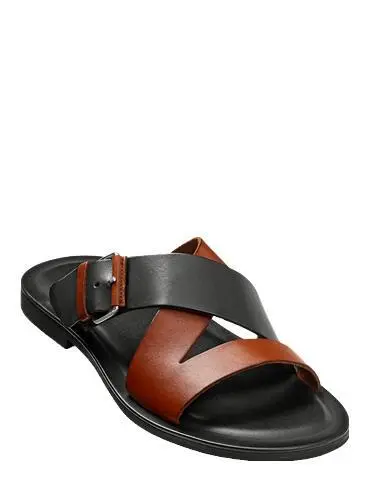PAUL FREDRICK Leather Stefano Sandal - Black/tan