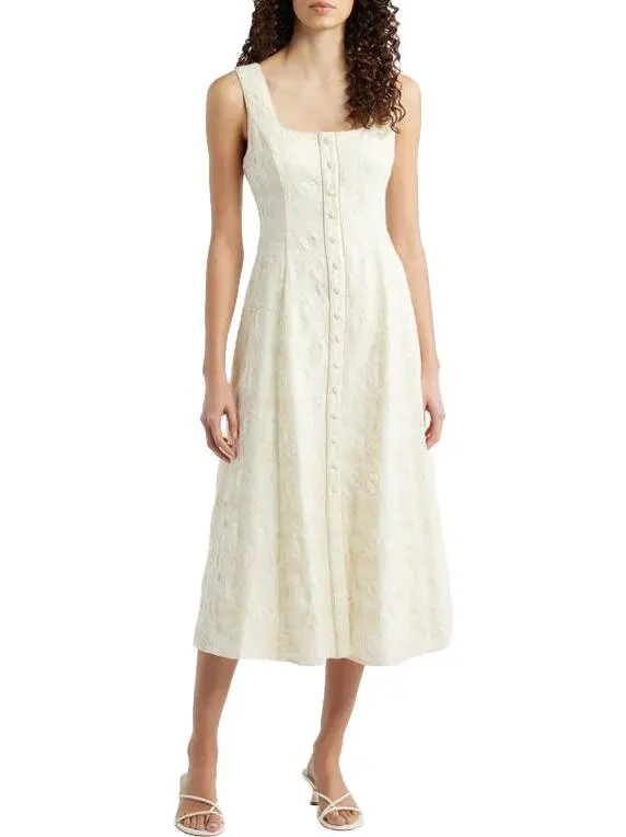 ZOE AND CLAIRE Embroidered Button-up Dress - Cream