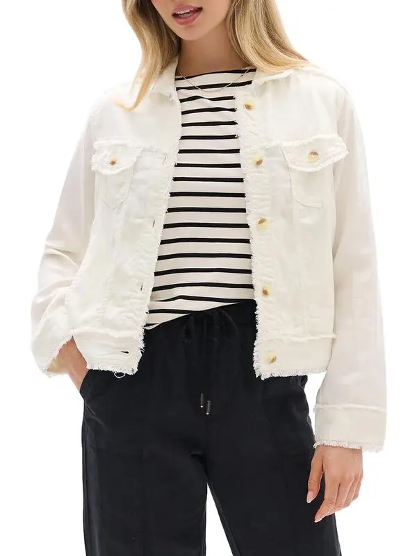 HATLEY Fringe Detail Trucker Jacket - Whisper White