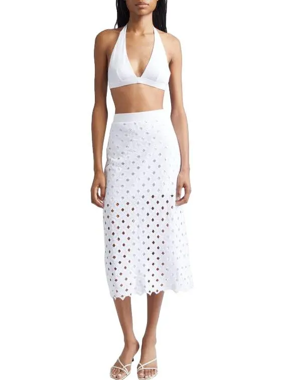 Max Mara Embroidered Eyelet Midi Skirt - Optical White