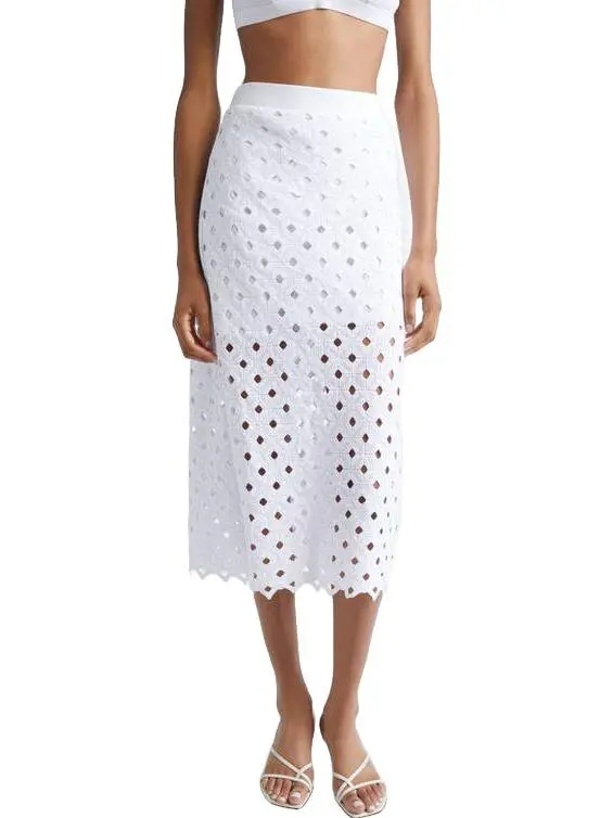 Max Mara Embroidered Eyelet Midi Skirt - Optical White
