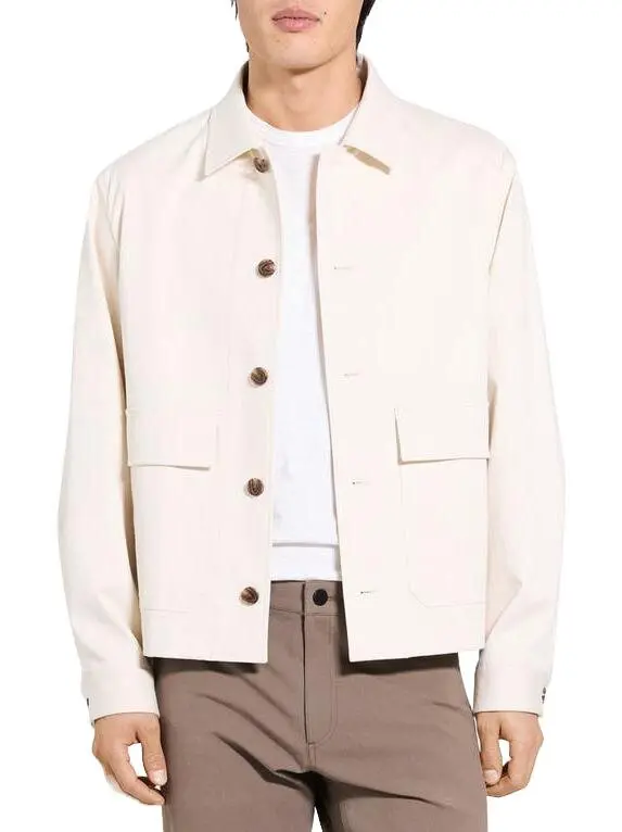 Theory Moonsoft Cotton Twill Button-up Shirt Jacket - Winter Ivory