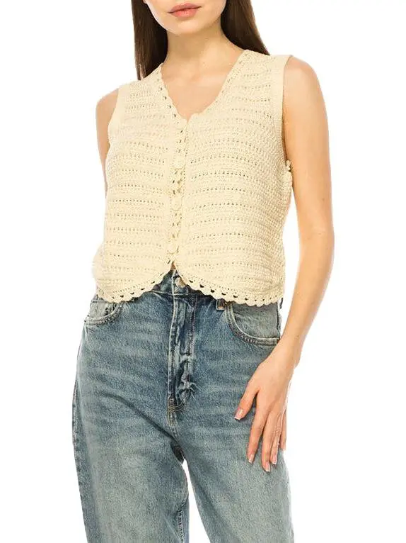 A COLLECTIVE STORY Crochet Knit Vest - Natural