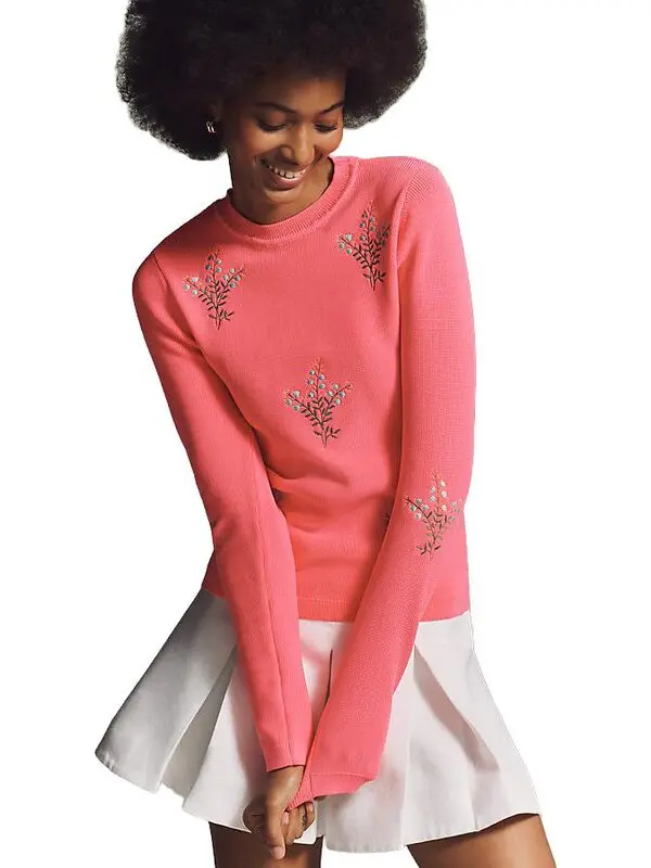 Essentiel Antwerp Jardens Embroidered Pullover Sweater - Cotton Candy