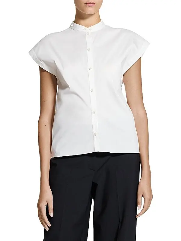 Theory Cap Sleeve Shirt In Good Poplin - White