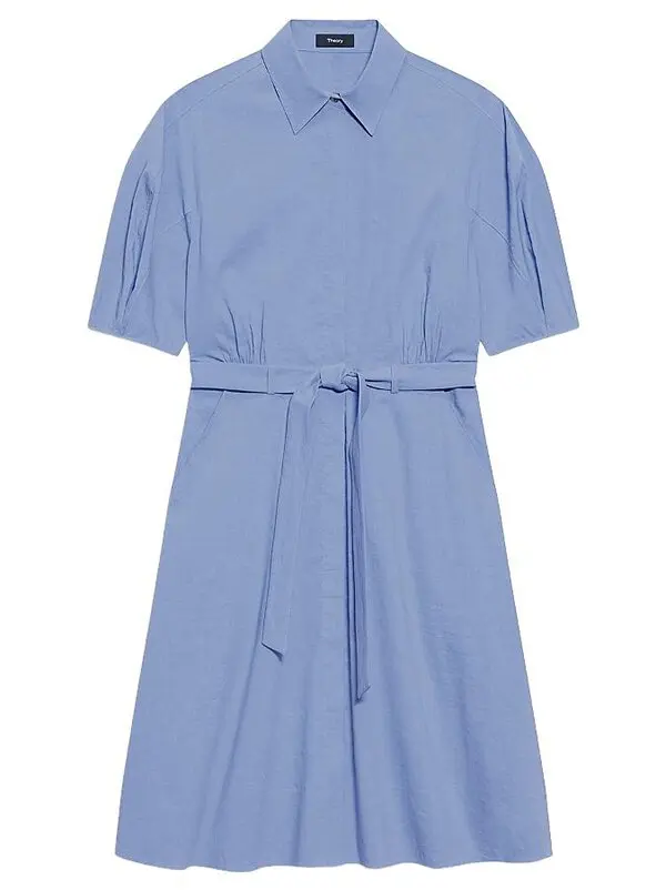 Theory Round Sleeve Belted Shirt Dress - Lavender Glow