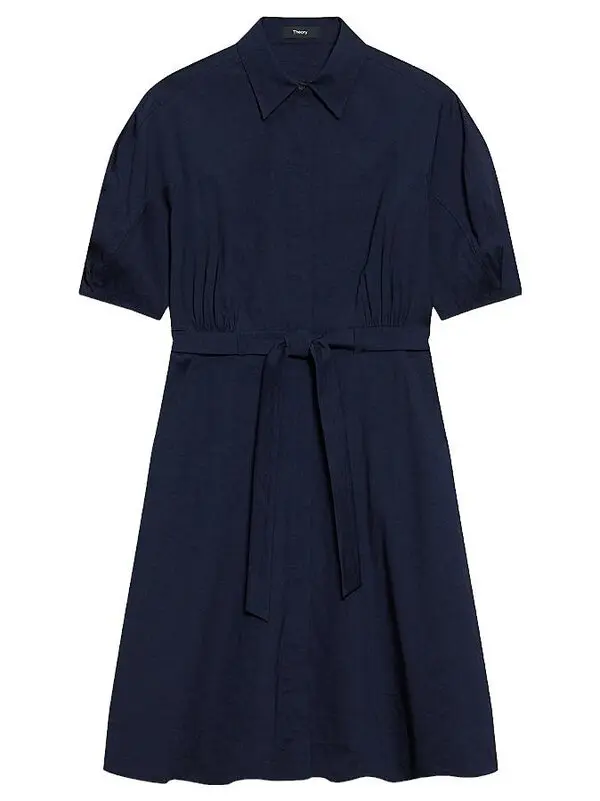 Theory Round Sleeve Belted Shirt Dress - Midnight Navy