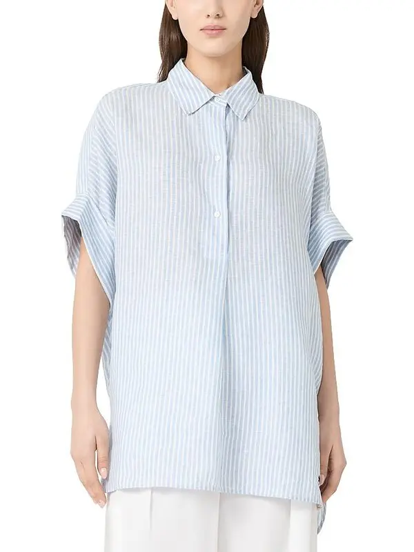 Max Mara Wkdverve Linen Top - Light Blue