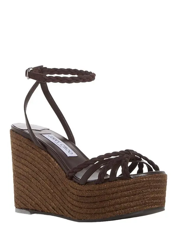 JIMMY CHOO Dree 100 Espadrille Wedge Sandals - Chocolate/coffee