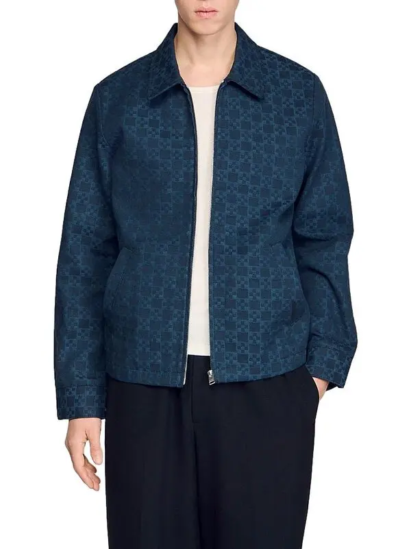 Sandro Square Cross Denim Jacket - Navy Blue