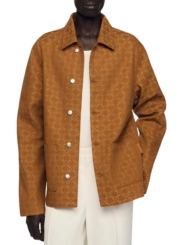 Sandro Square Cross Denim Jacket - Camel