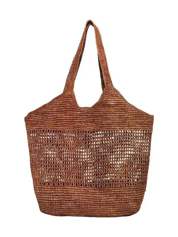 Aqua Woven Raffia Tote Bag - Chocolate