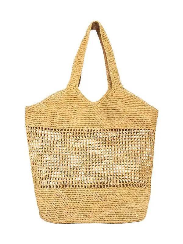 Aqua Woven Raffia Tote Bag - Natural