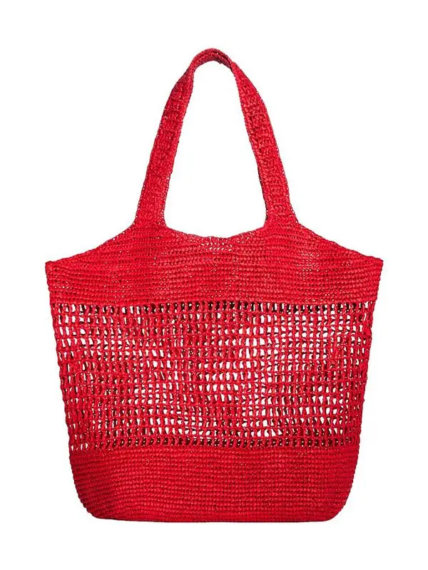 Aqua Woven Raffia Tote Bag - Red