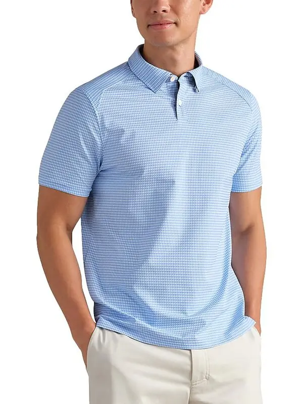 RHONE Slim Fit Commuter Polo Shirt - Light Blue Micro Gingham