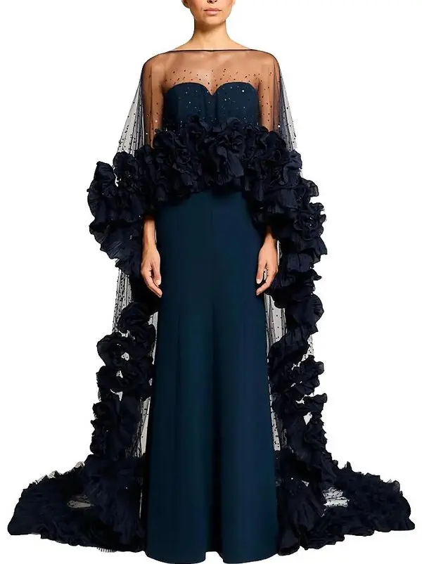 Jenny Packham Petal Bloom Ruffle-detailed Maxi Dress - Blackthorne Blue
