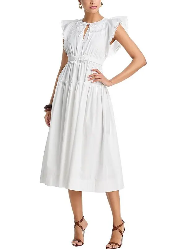 Moon River Ruffle Sleeve Midi Dress - Off White
