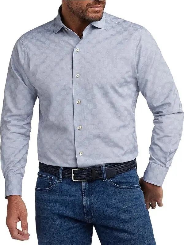 David Donahue Jacquard Dot Shirt - Denim