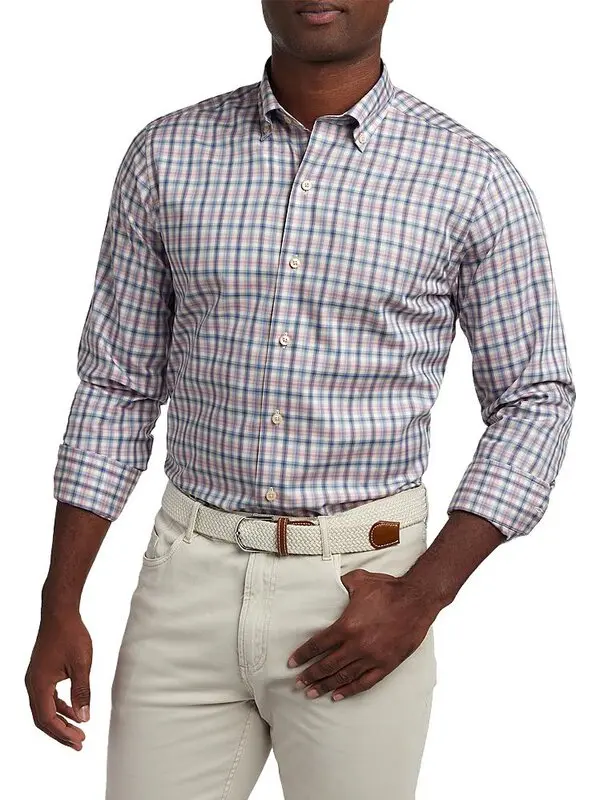 David Donahue Twill Check Shirt - Denim/ Multi