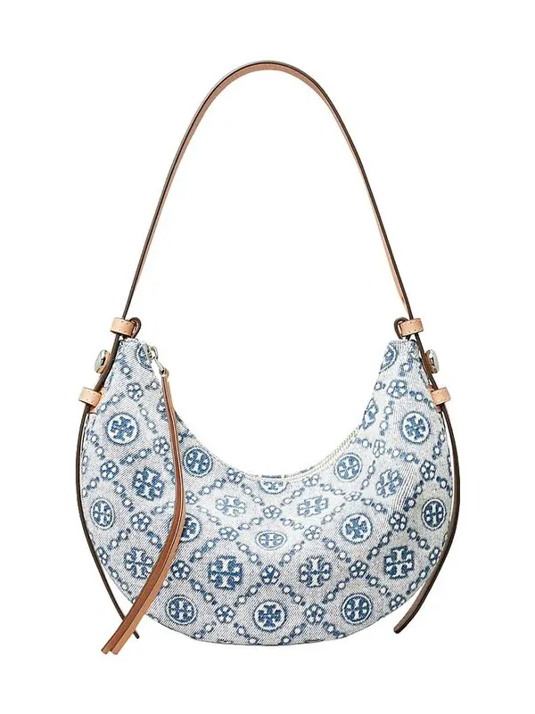 Tory Burch Romy Half Moon Denim Shoulder Bag - Powder Blue