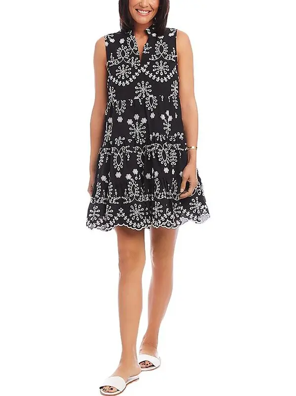 Karen Kane Sleeveless Eyelet Dress - Black/ Off White