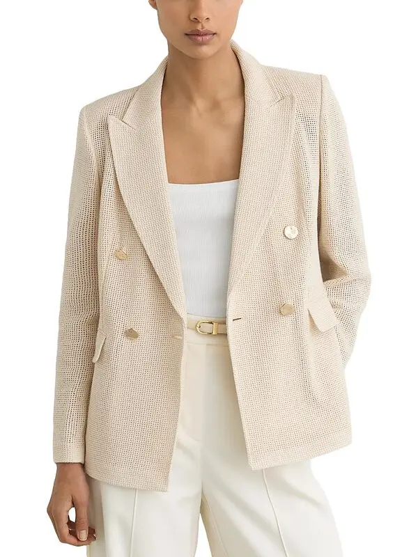 REISS Fiore Double Breasted Suit Jacket - Cream