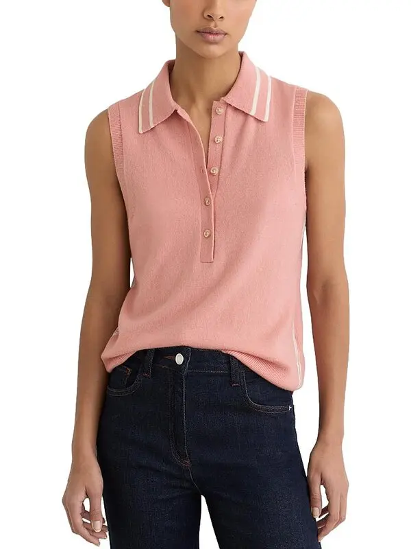 REISS Saskia Polo Top - Pink/ivory