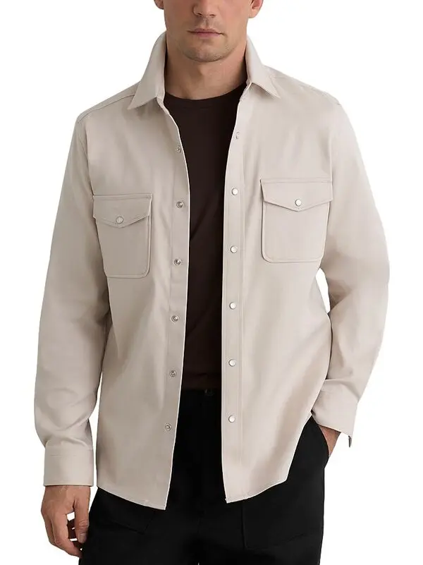REISS Mcrae Long Sleeve Twill Overshirt - Stone