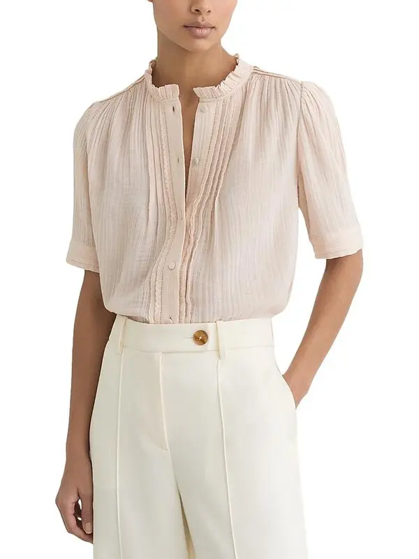 REISS Frill Short Sleeve Top - Pale Pink