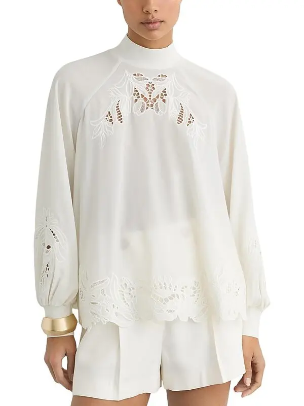 REISS Rae Embroidered Blouse - Cream