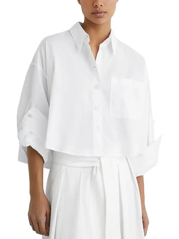 REISS Solenge Cropped Cotton Shirt - White