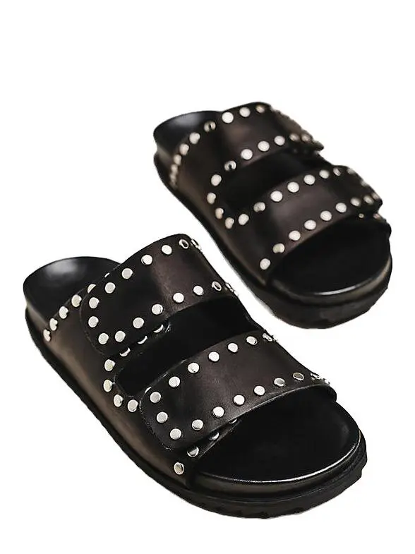 Anthropologie Studded Velcro Sandals - Black