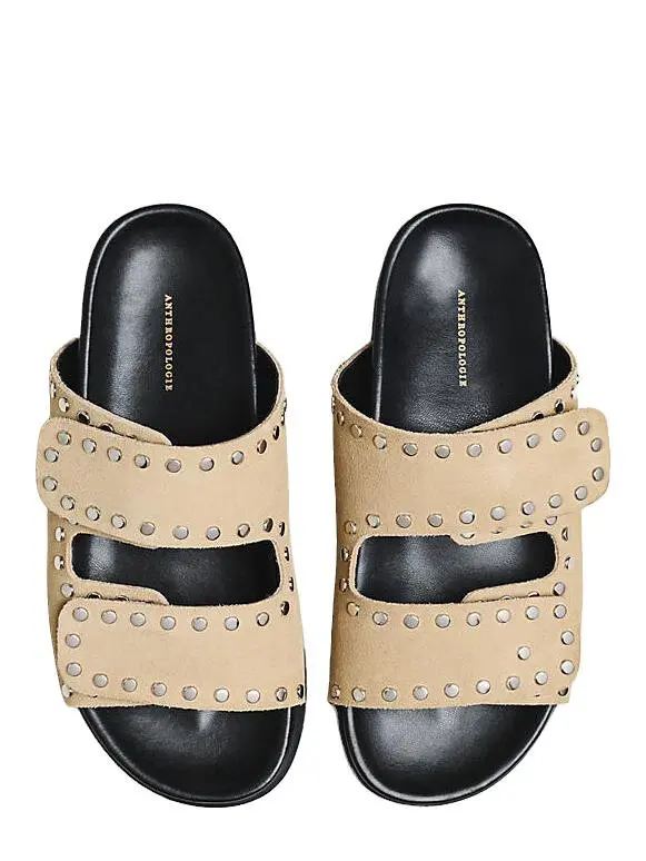 Anthropologie Studded Velcro Sandals - Taupe