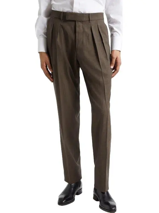 TOM FORD Pleated Mohair-blend Trousers - Khaki Brown