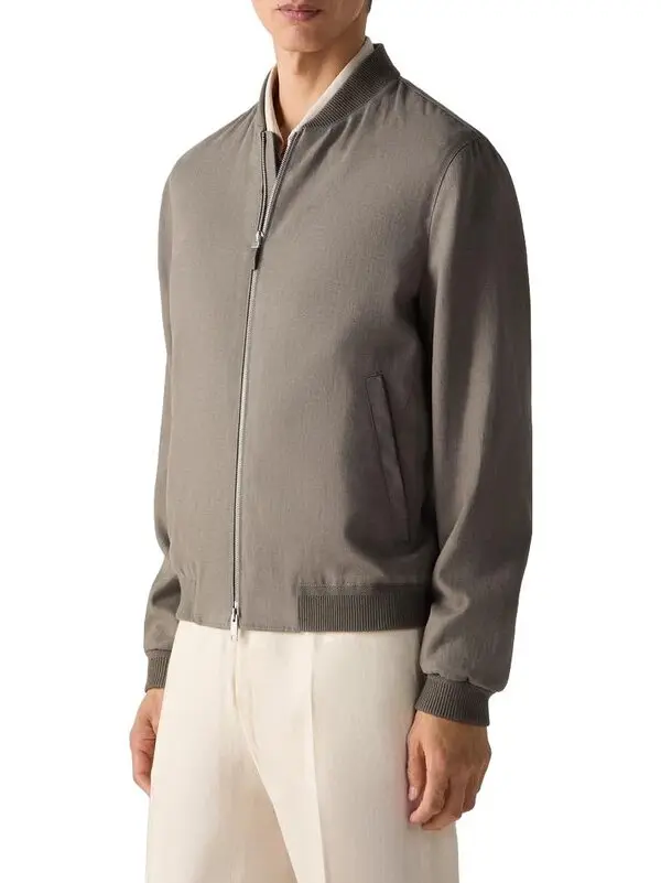 Zegna Oasi Lino Bomber Jacket - Dark Taupe