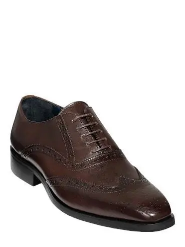 PAUL FREDRICK Leather Wing Tip Oxford - Dark Brown