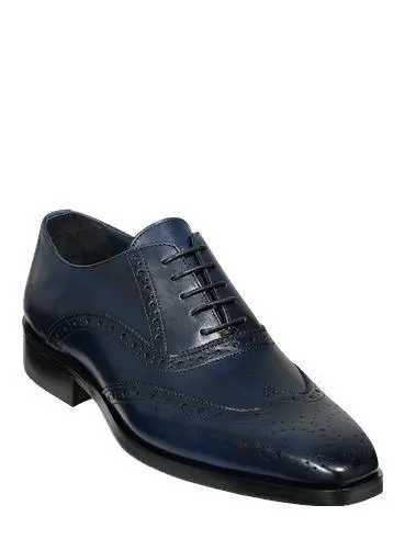 PAUL FREDRICK Leather Wing Tip Oxford - Navy