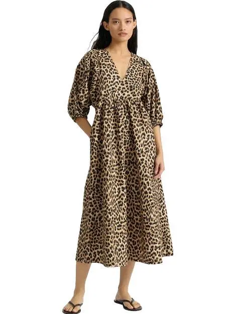 ALBARAY Animal Print Cotton Midi Dress - Brown