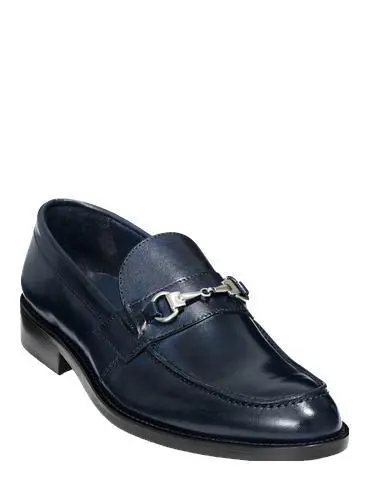 PAUL FREDRICK Leather Archer Bit Loafer - Navy