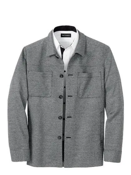 PAUL FREDRICK Herringbone Shirt Jacket - Black