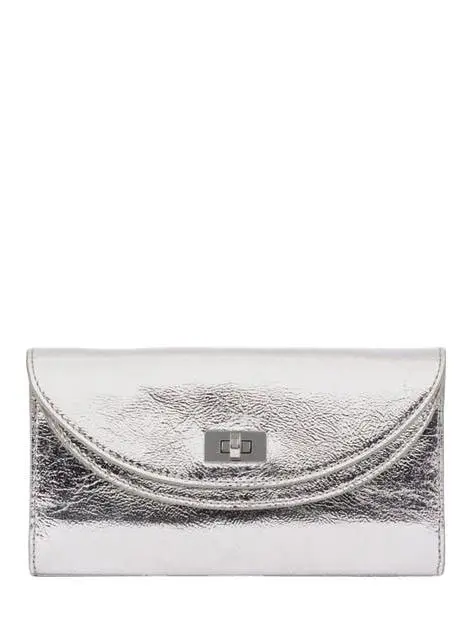 Sandro Mambo Metallic Leather Clutch - Silver