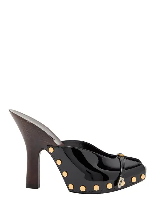Versace Stud-embellished Wooden And Patent Leather Mules - Black