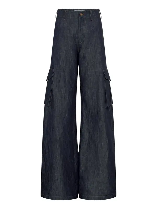 Gabriela Hearst Eos Cotton-blend Wide-leg Pants - Navy
