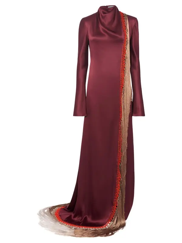 Gabriela Hearst Anne Macrame Silk Maxi Dress - Burgundy