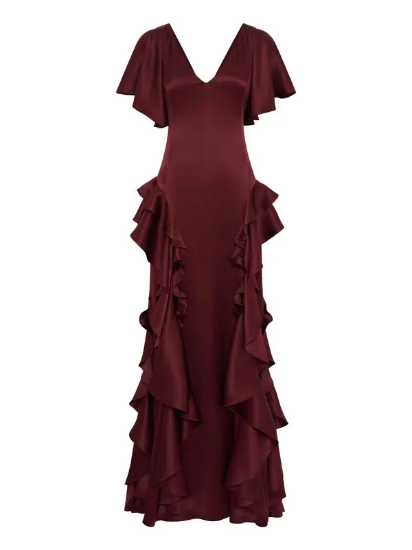Gabriela Hearst Silk Maxi Dress With Ruffle Detail - Burgundy