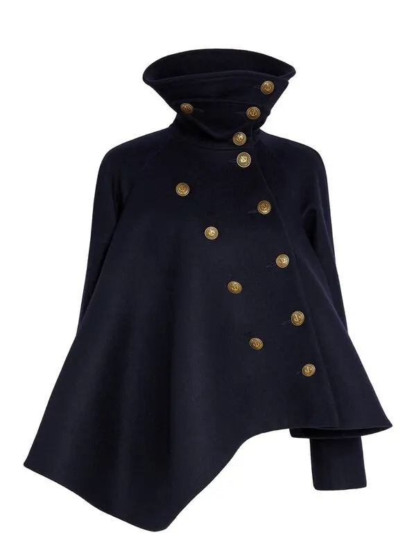 A.W.A.K.E. Mode Wool Flared Pea Coat - Navy