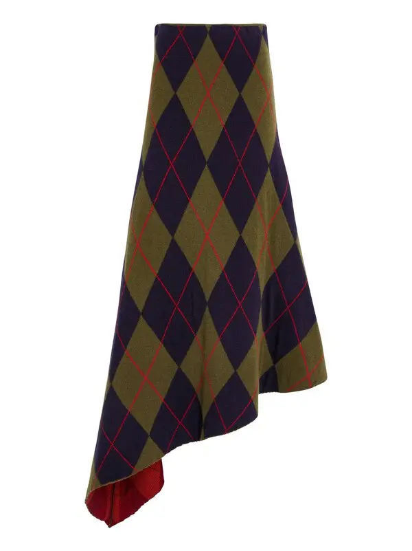A.W.A.K.E. Mode Wool-cashmere Argyle Asymmetric Maxi Skirt - Multi