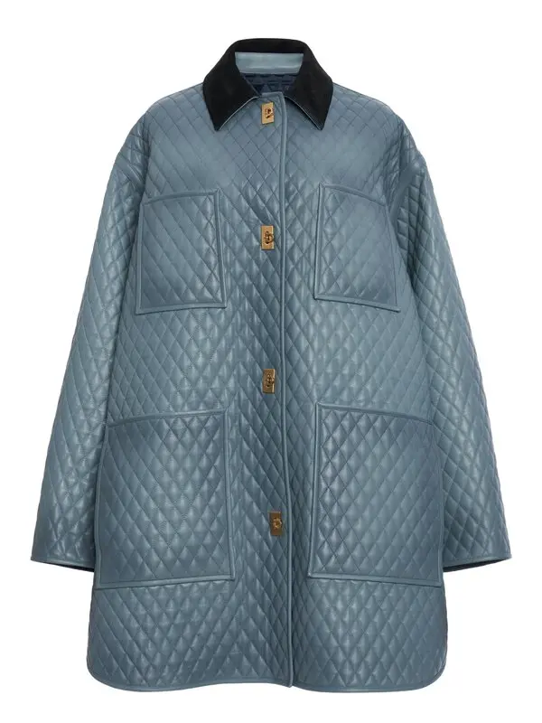 FERRAGAMO Plongé Nappa Leather Caban Coat - Blue